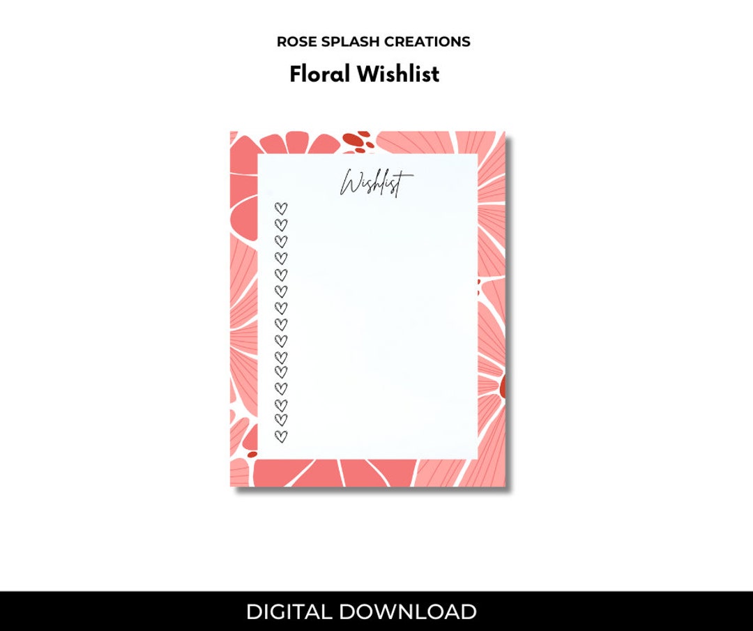 Floral Wishlist| Cute One Page Wishlist| Pink Floral Wishlist|wish List ...