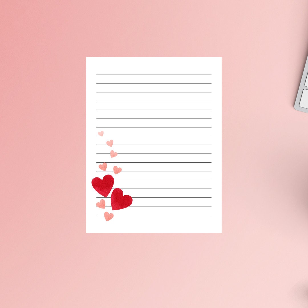 Valentine's Day Printable Paper, Love, Heart Stationery, Unlined and ...