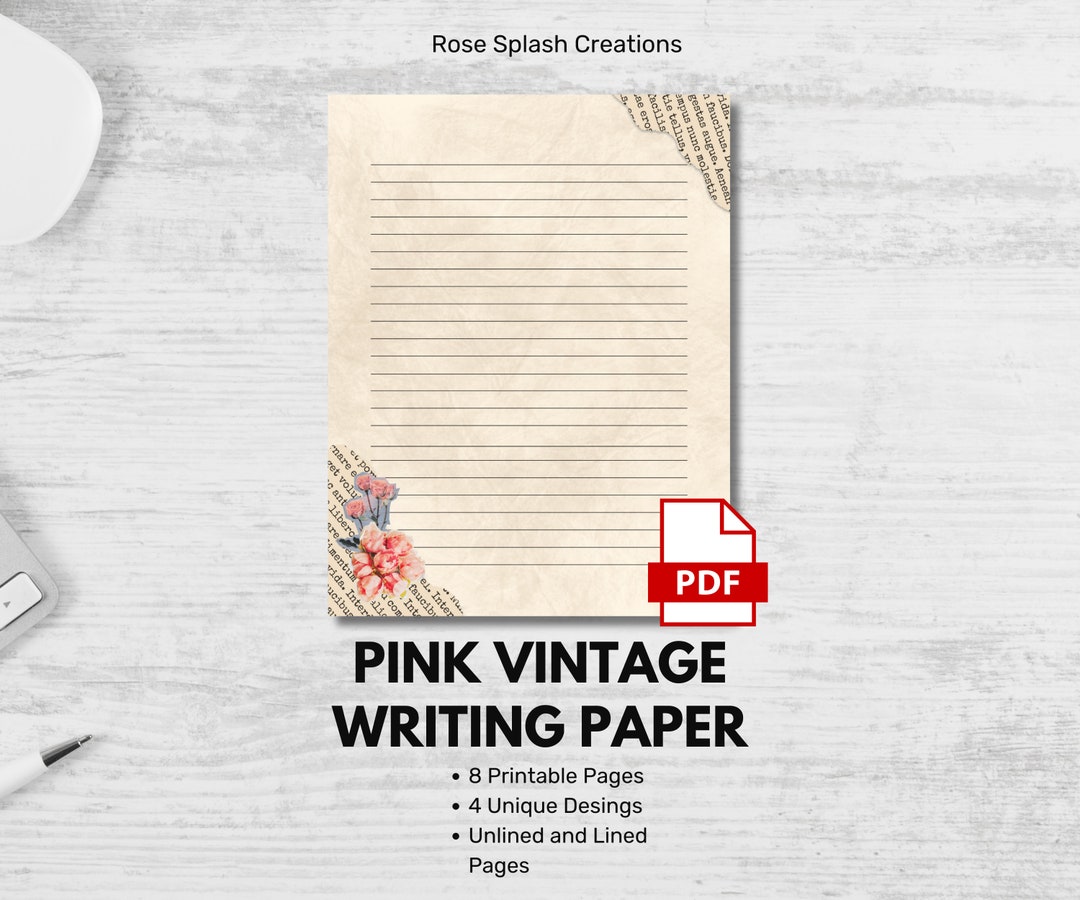 Vintage Pink Roses Writing Paper| Stationery Bundle 8 Printable Pages ...