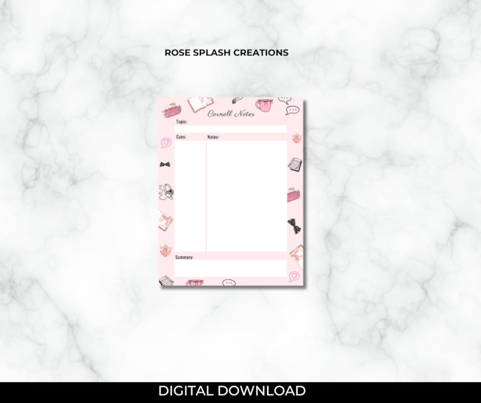 Pink Coquette Cornell Notes| Cute Study Printables| College Student ...