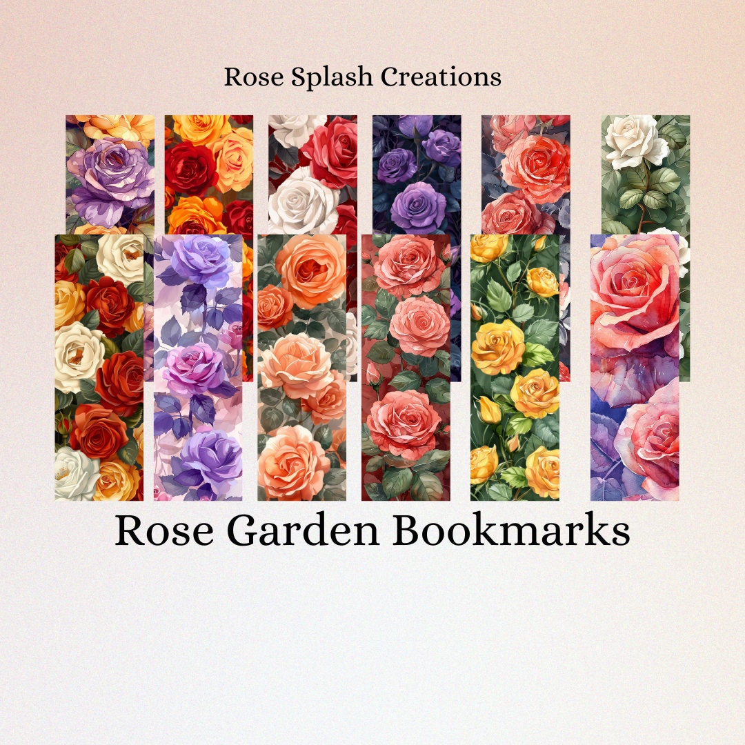 12 Rose Garden Bookmarks, Botanical Bookmark PDF, Digital Bookmarks ...