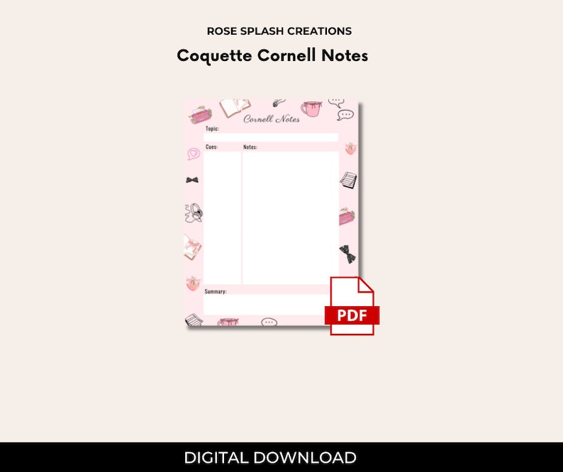 Pink Coquette Cornell Notes| Cute Study Printables| College Student ...