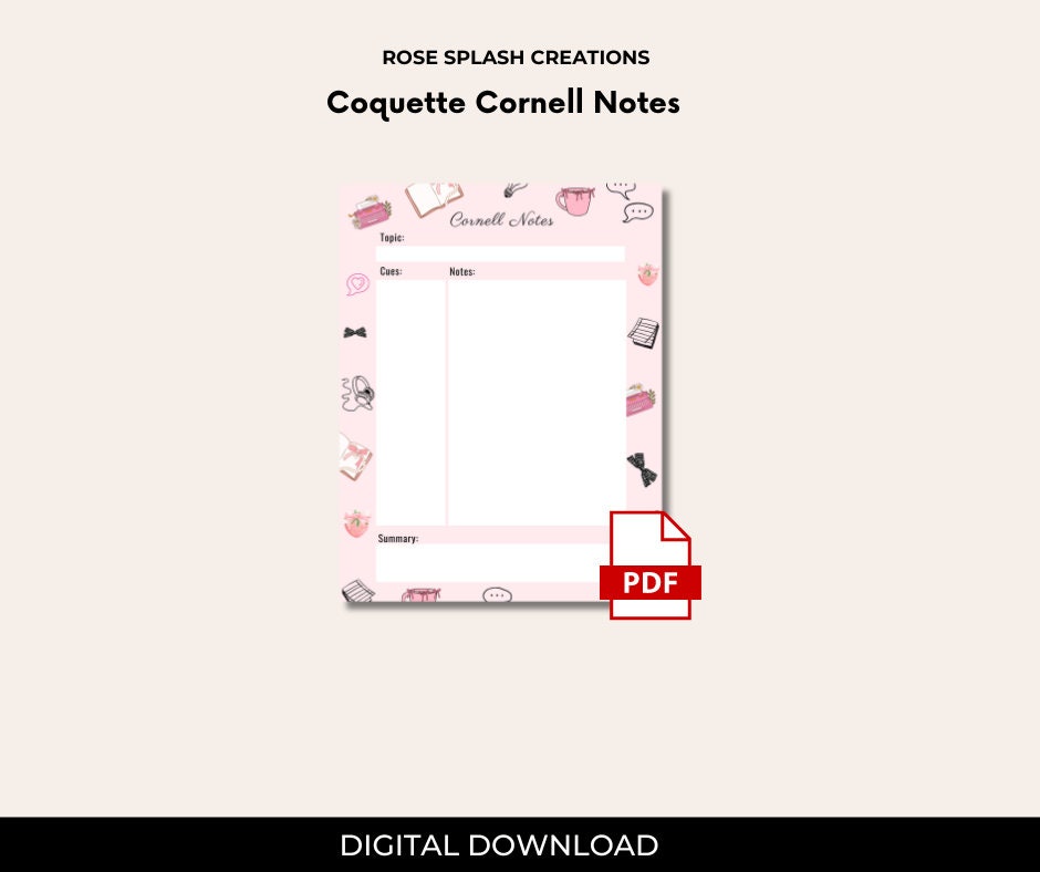 Pink Coquette Cornell Notes| Cute Study Printables| College Student ...