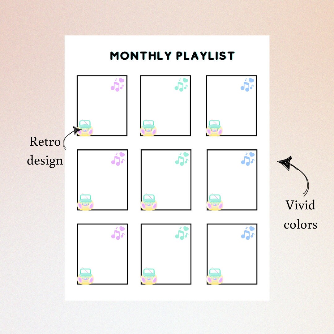 Monthly Playlist Printable| Mint Color Printable for Bullet Journals ...