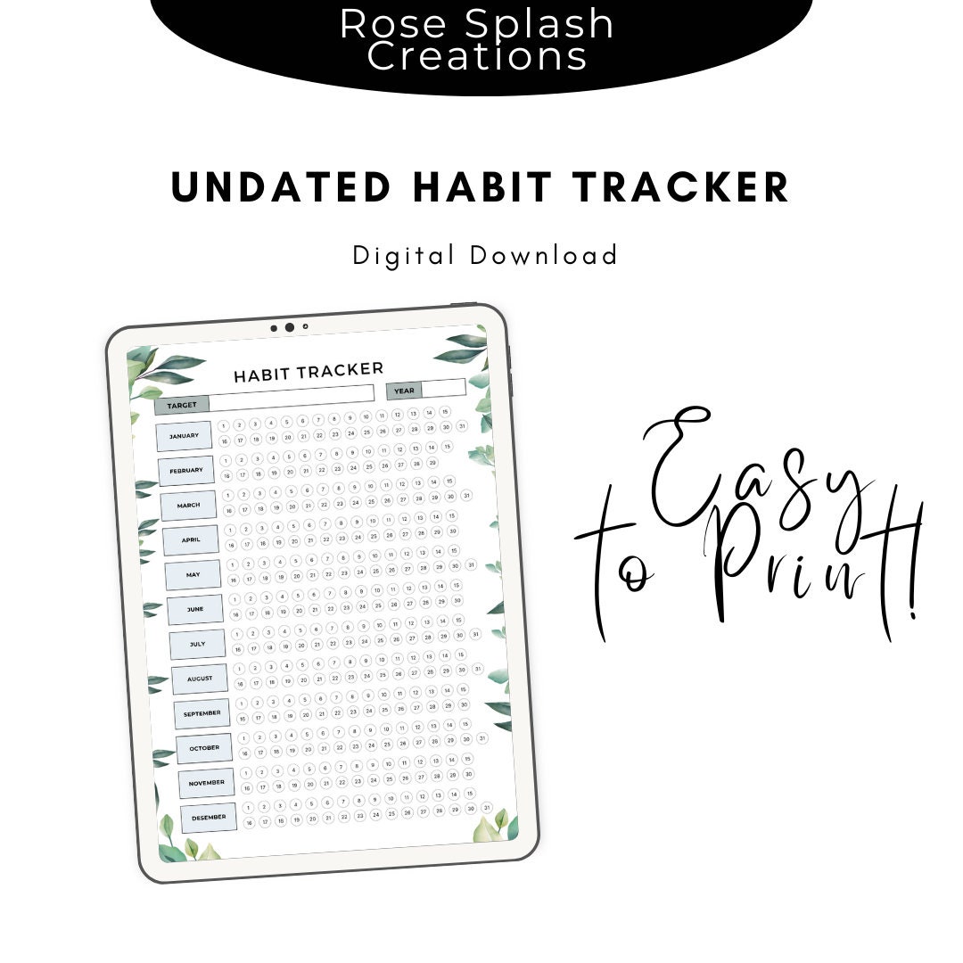 Undated Habit Tracker Printable| Habit Tracker for the Entire Year ...