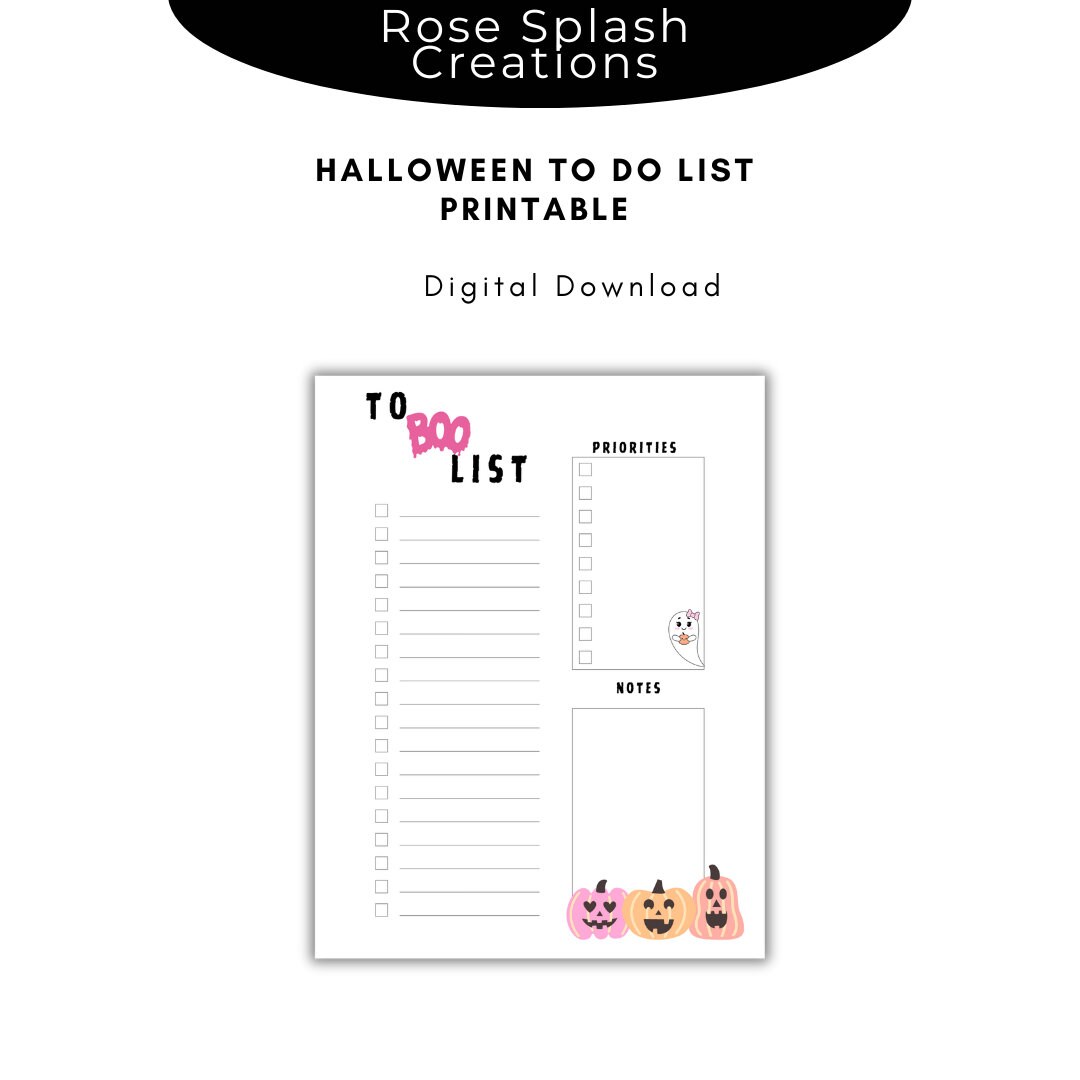 Halloween to Do List| Too Boo List Halloween Printable| PDF| Ghost and ...