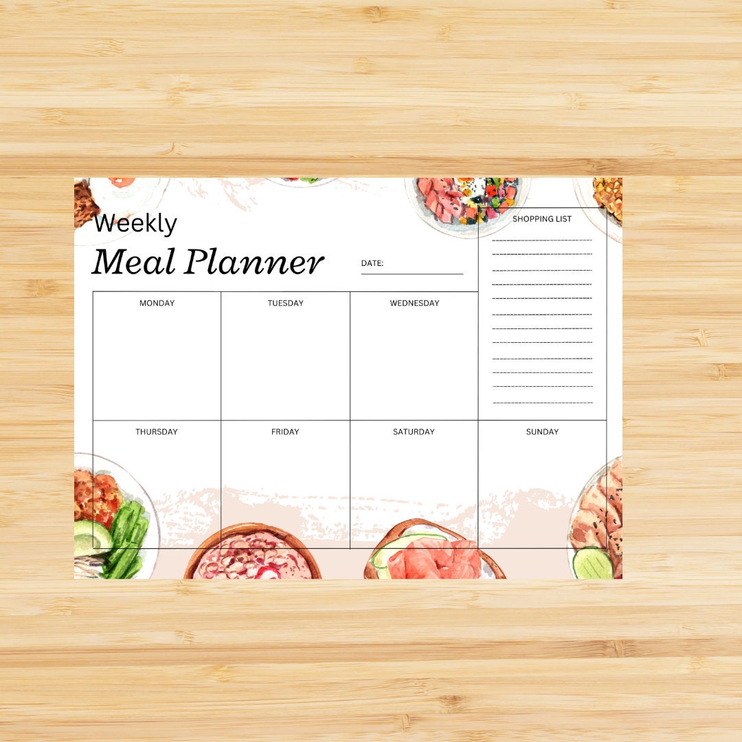 Weekly Meal Planner Printable Horizontal Meal Planner PDF - Etsy