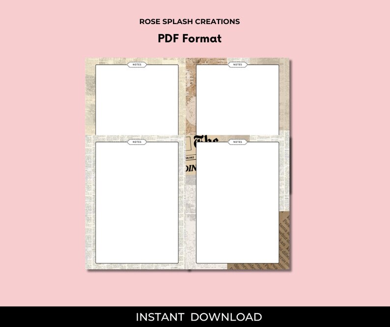 Vintage Newspaper Note Pages | Set of 4 Printable Sheets | Retro ...