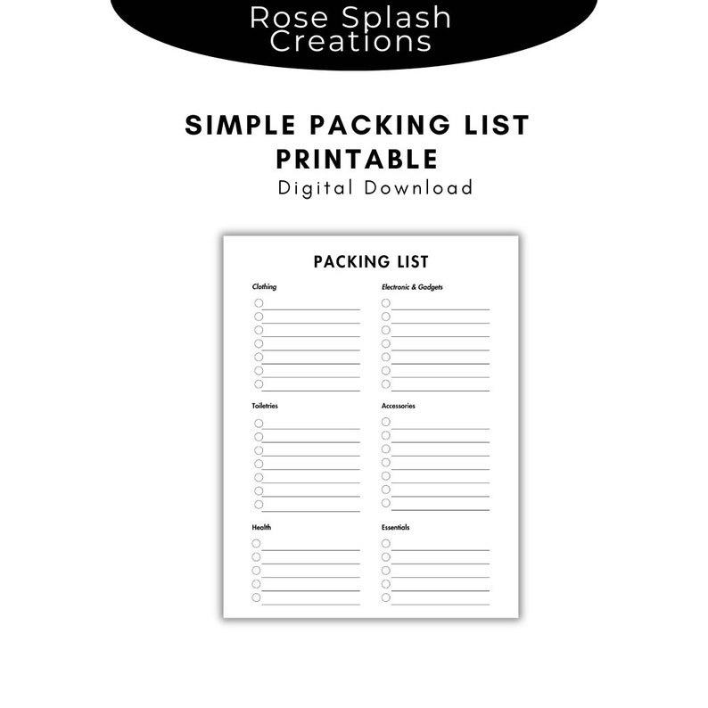 Simple Packing List Printable| Travel Printable| Packing List PDF ...