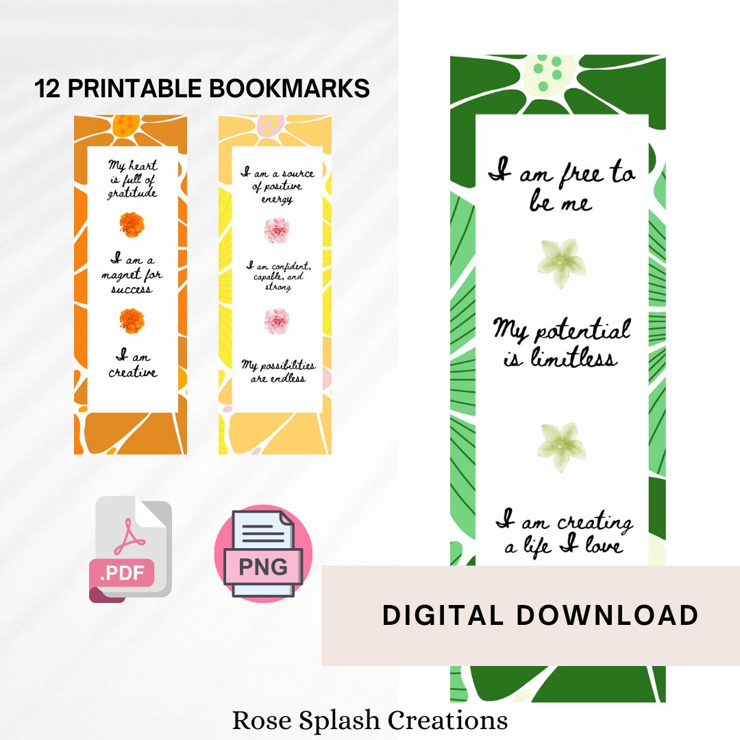 Positive Affirmations Bookmark Bundle Set| Dozen Uplifting Bookmarks ...