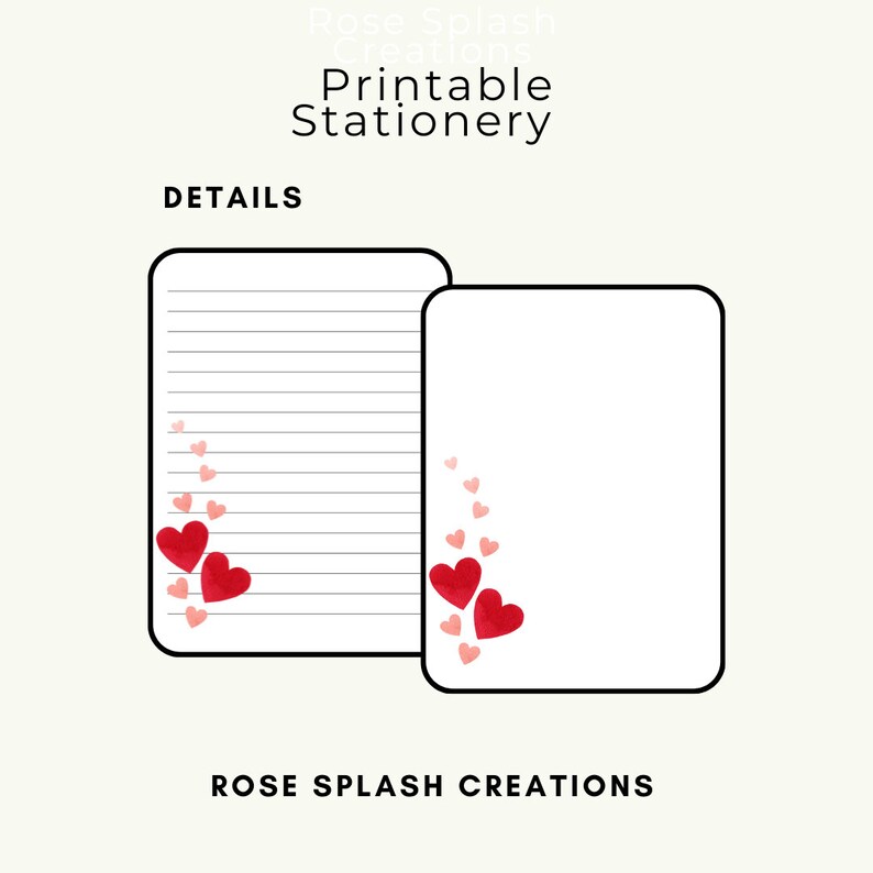 Valentine's Day Printable Paper, Love, Heart Stationery, Unlined and ...