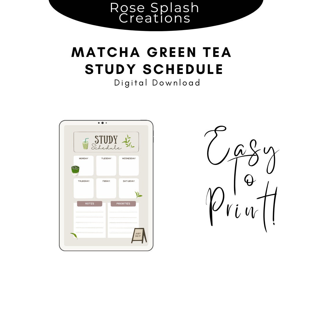 Matcha Green Tea Study Schedule Printable Matcha Daily Planner College ...