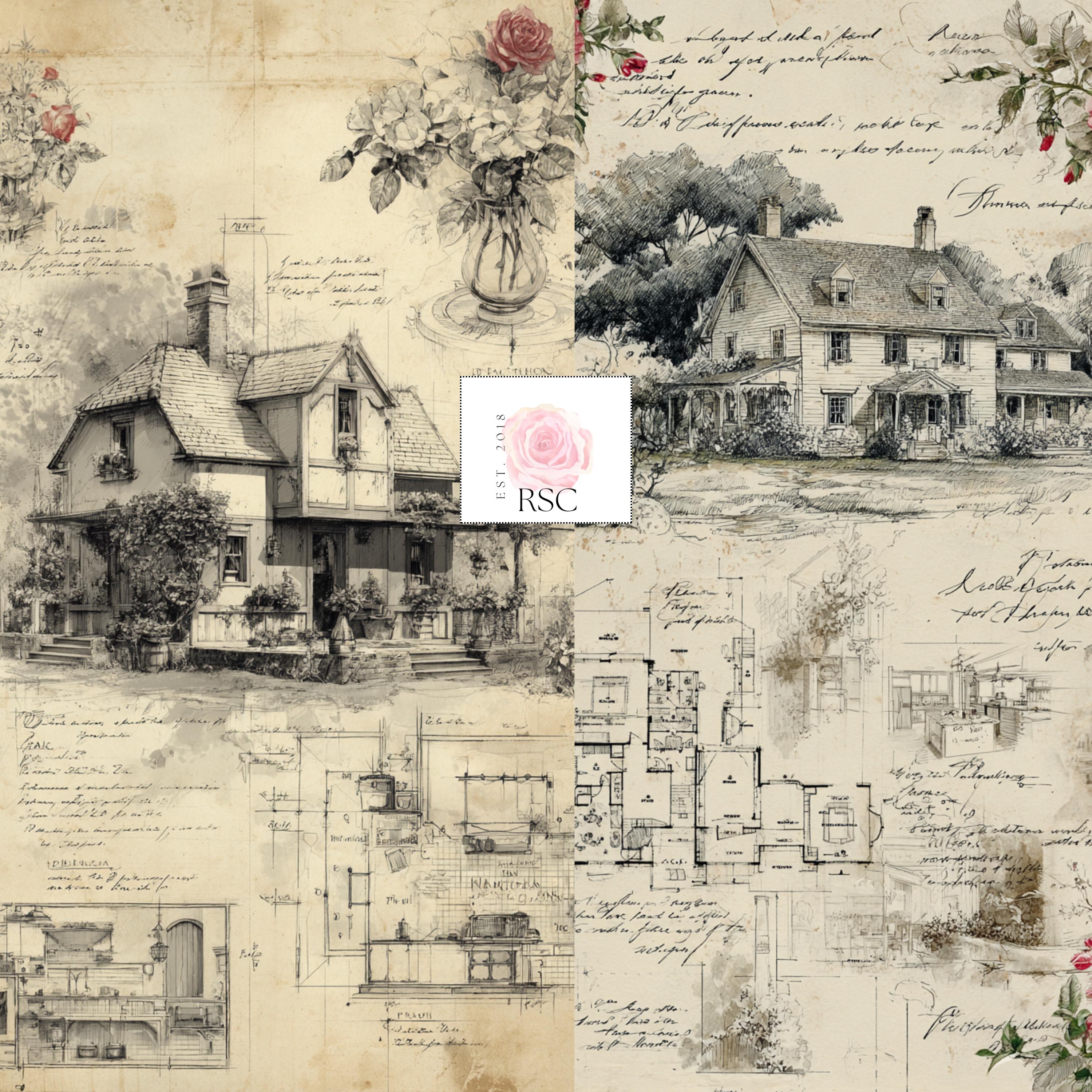Vintage Farmhouse Architecture Junk Journal| Antique Sketches ...