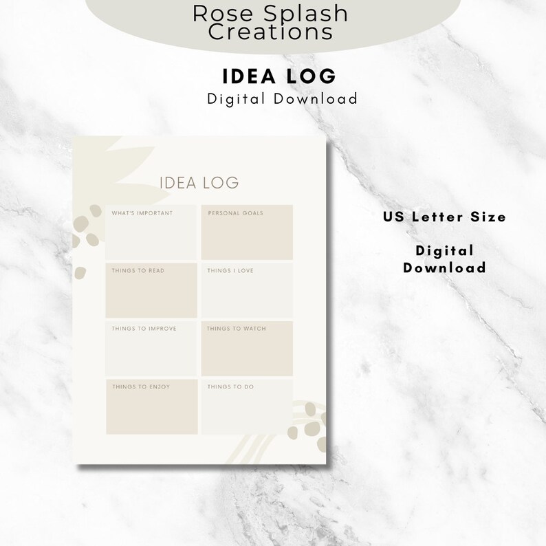Idea Log, Printable Idea Log, Digital Download , Bohemian Idea Log ...
