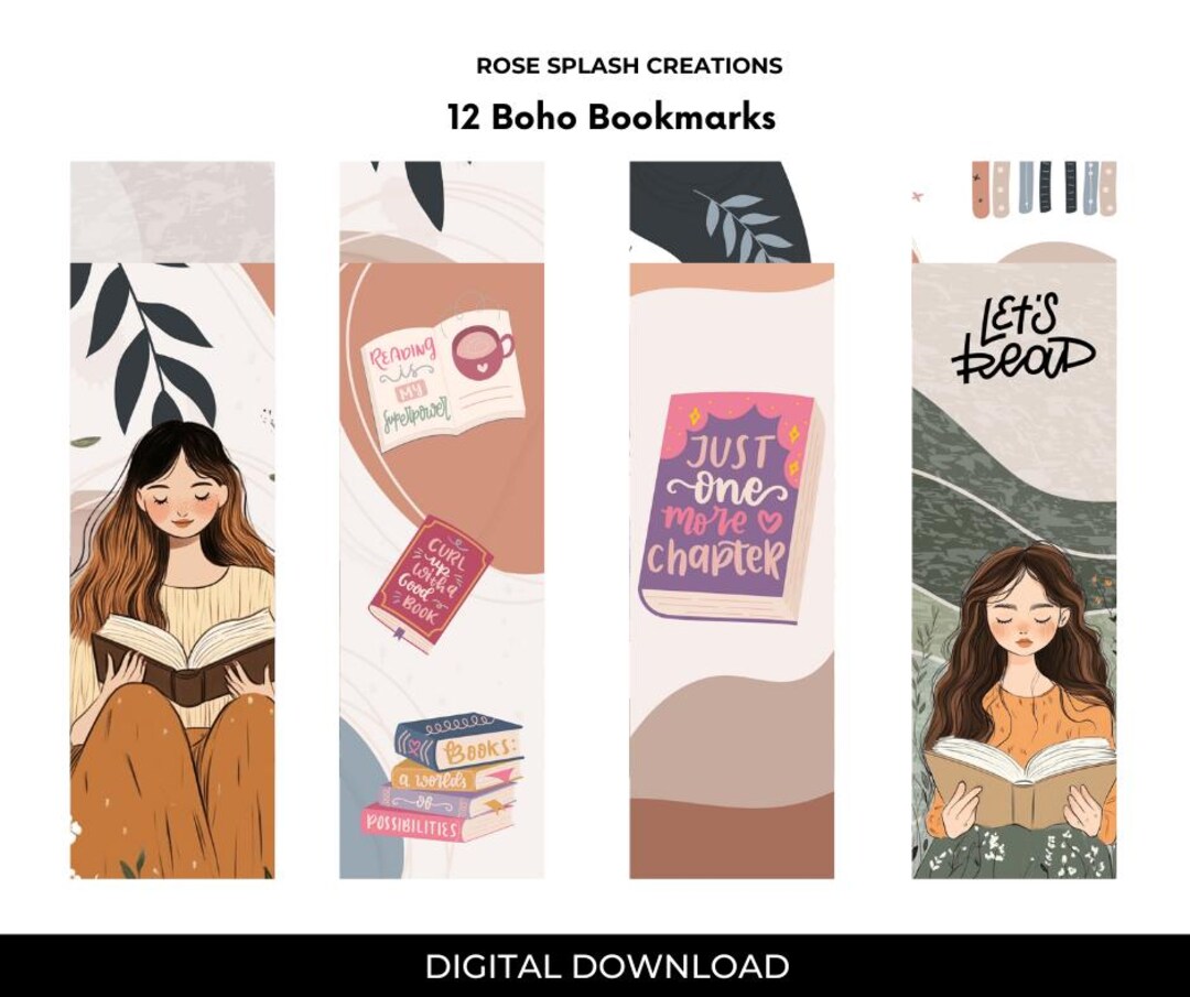 12 Boho Printable Bookmarks| Easy to Print Bookmarks| Cute and Adorable ...