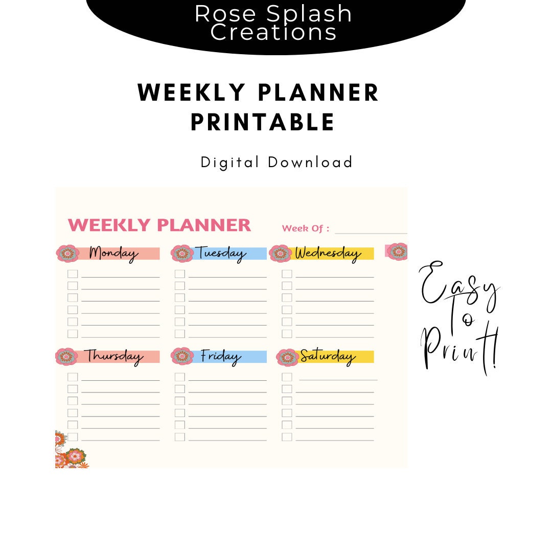 Floral Weekly Planner Printable| Undated Weekly Planner PDF| Horizontal ...