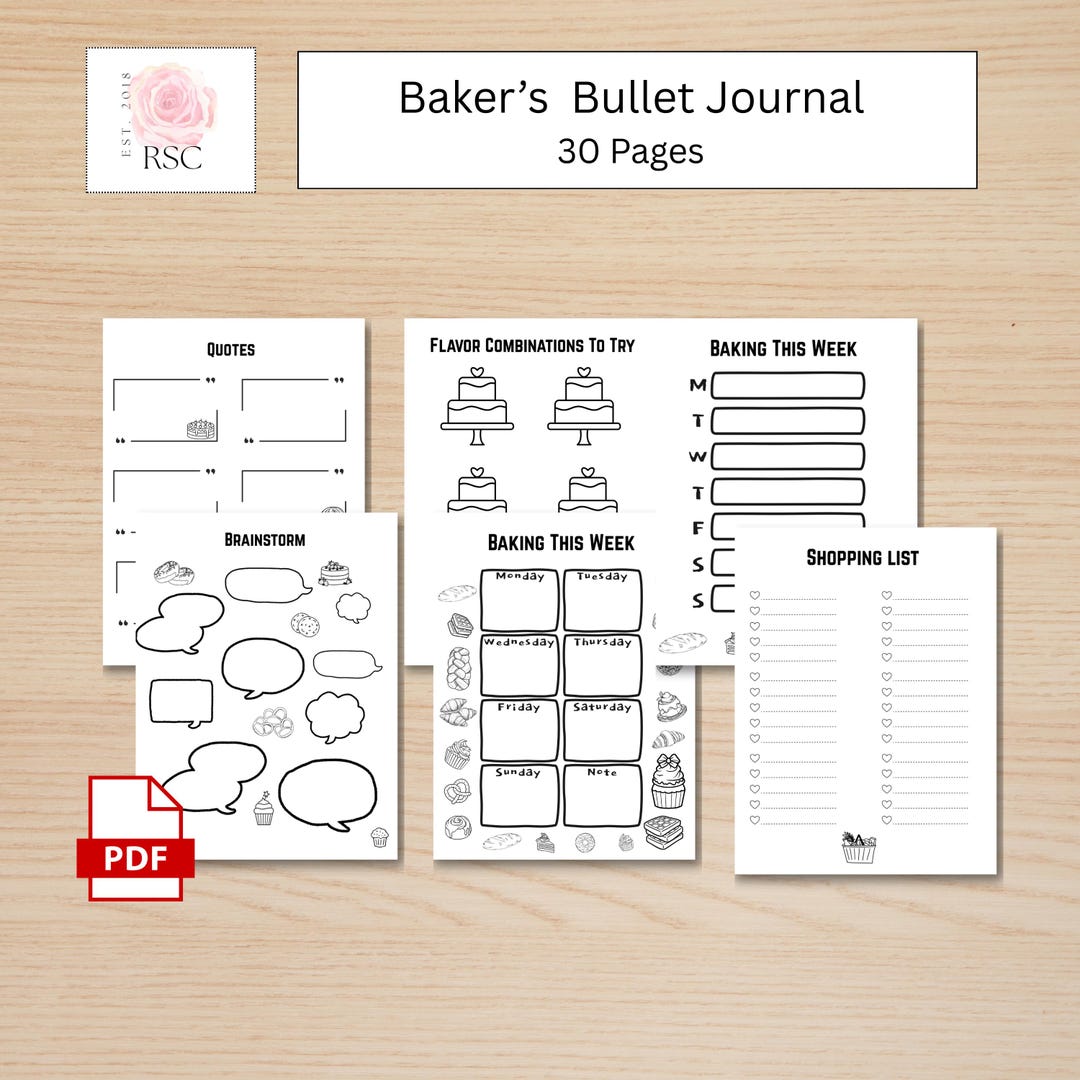 Pre-made Bullet Journal for Bakers| 30 Printable Pages PDF| Baker's ...