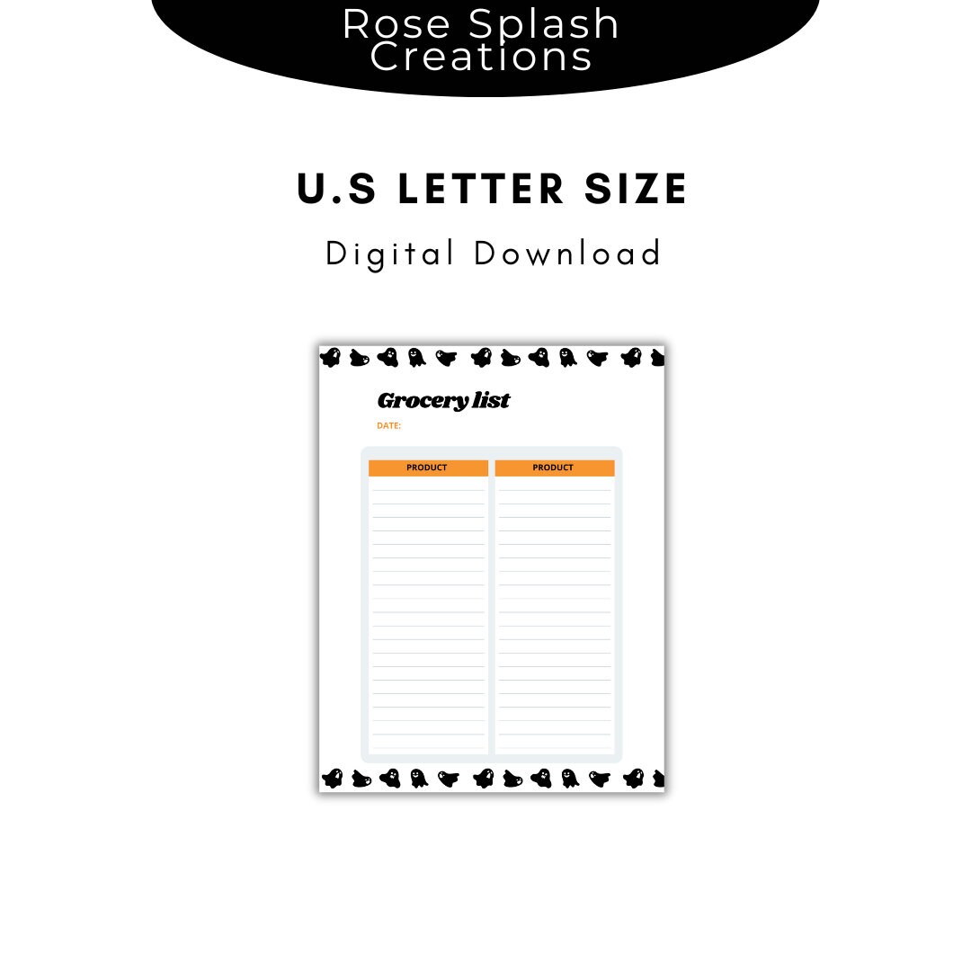 Halloween Ghost Grocery List Printable Grocery List PDF Letter Size Two ...