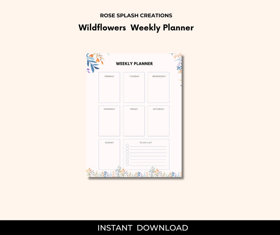 Wildflower Weekly Planner Printable DF Download Floral Margins for an ...