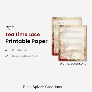 Tea Time Lace Printable Paper | Printable PDF Set| Unlined and Lined ...