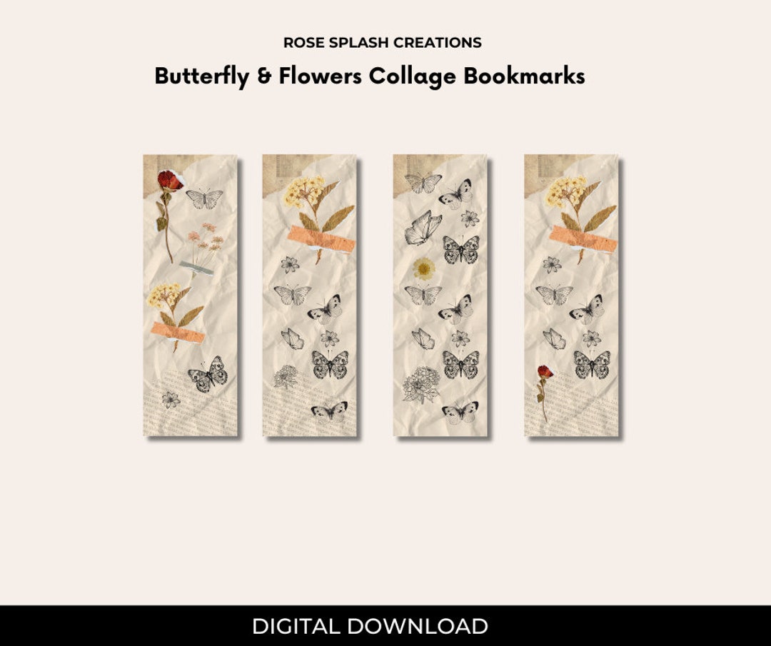 Butterfly & Flower Collage Bookmarks|unique Digital Gifts for Readers ...