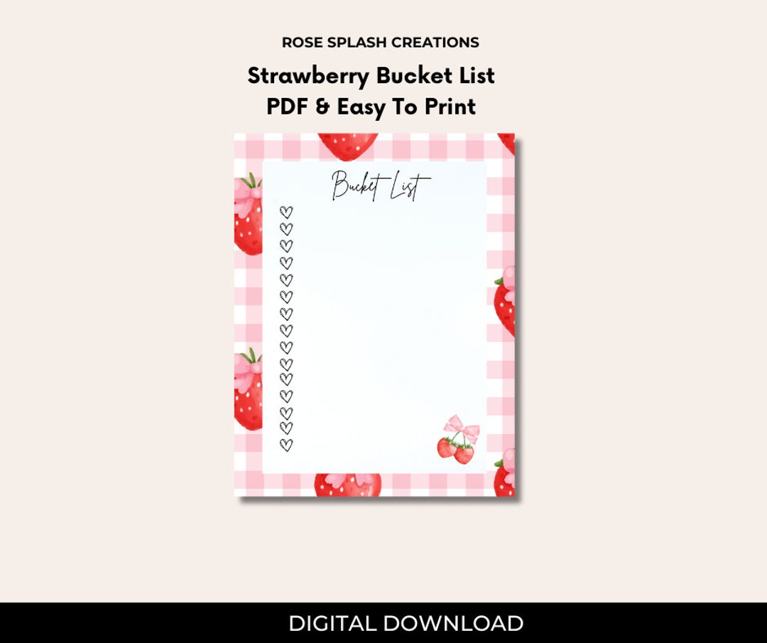 Strawberry Bucket List| Cute and Fun Bucket List| Pink Bucket List ...