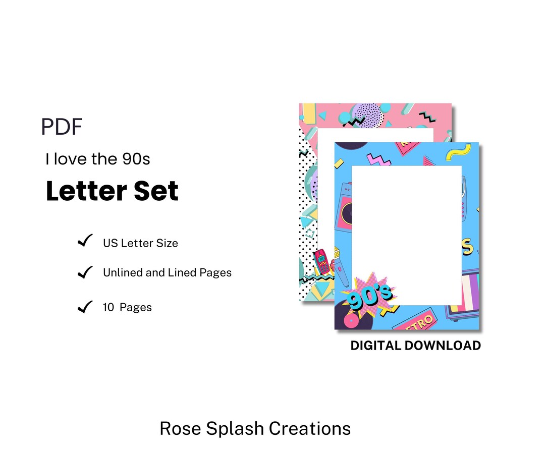 I Love the 90s Printable Writing Paper – Lined & Unlined (10 Pages ...