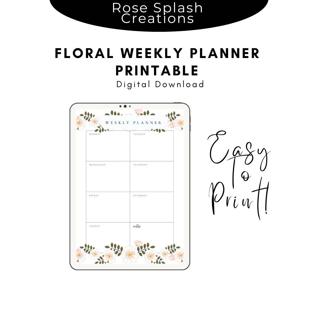 Floral Weekly Planner PDF| Printable Weekly Planner| Monday Thru Sunday ...