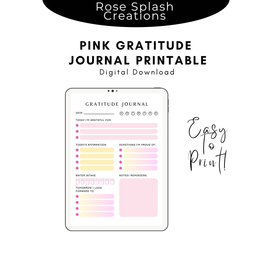 Gratitude Journal Printable| Pink Gradient Journal Page| Journaling ...