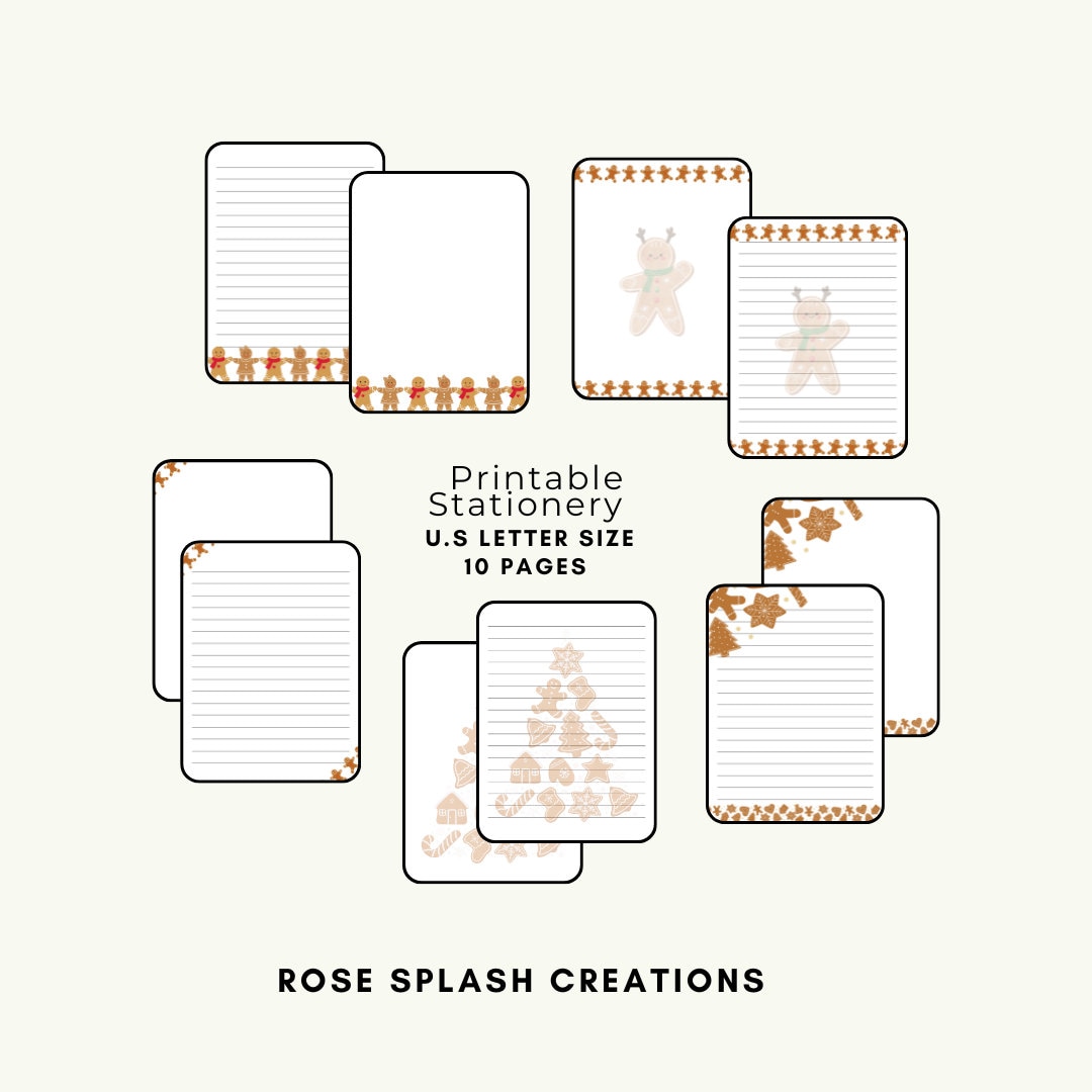 Gingerbread Printable Stationery, Holiday Stationery, Christmas Digital ...