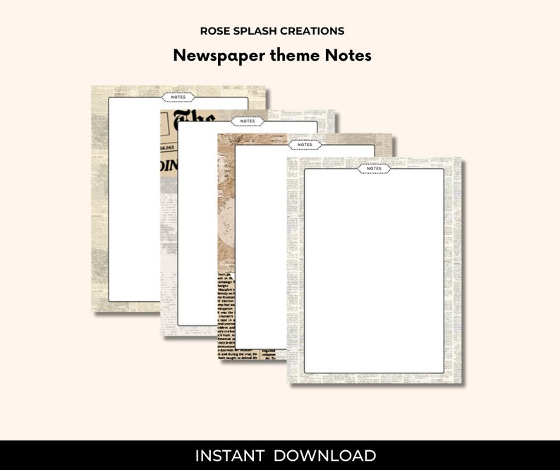 Vintage Newspaper Note Pages | Set of 4 Printable Sheets | Retro ...