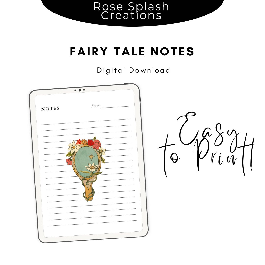 Fairy Tale Notes| Printable Notes| Digital Download| Cute Notes ...