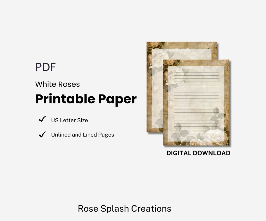 White Roses Printable Paper| Botanical Journaling Pages| Digital ...