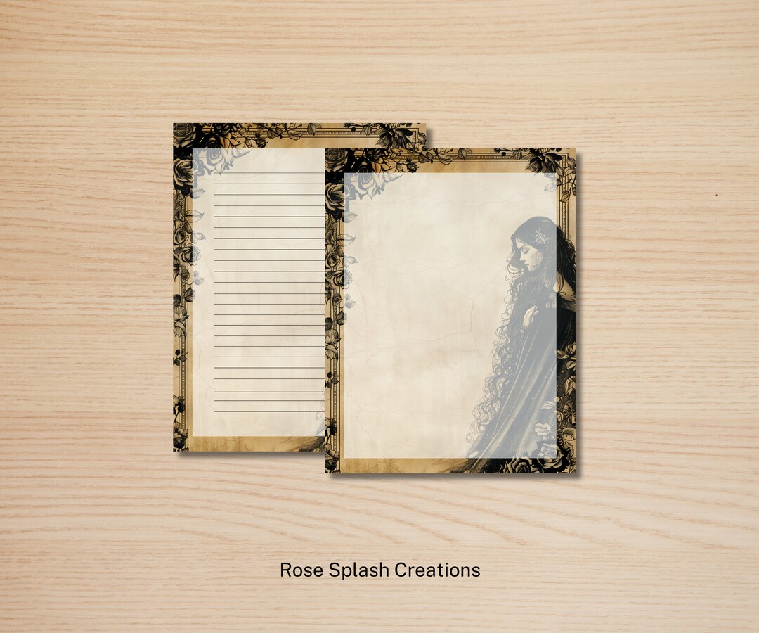 Gothic Vintage Writing Paper| Printable Stationery Featuring a Woman in ...