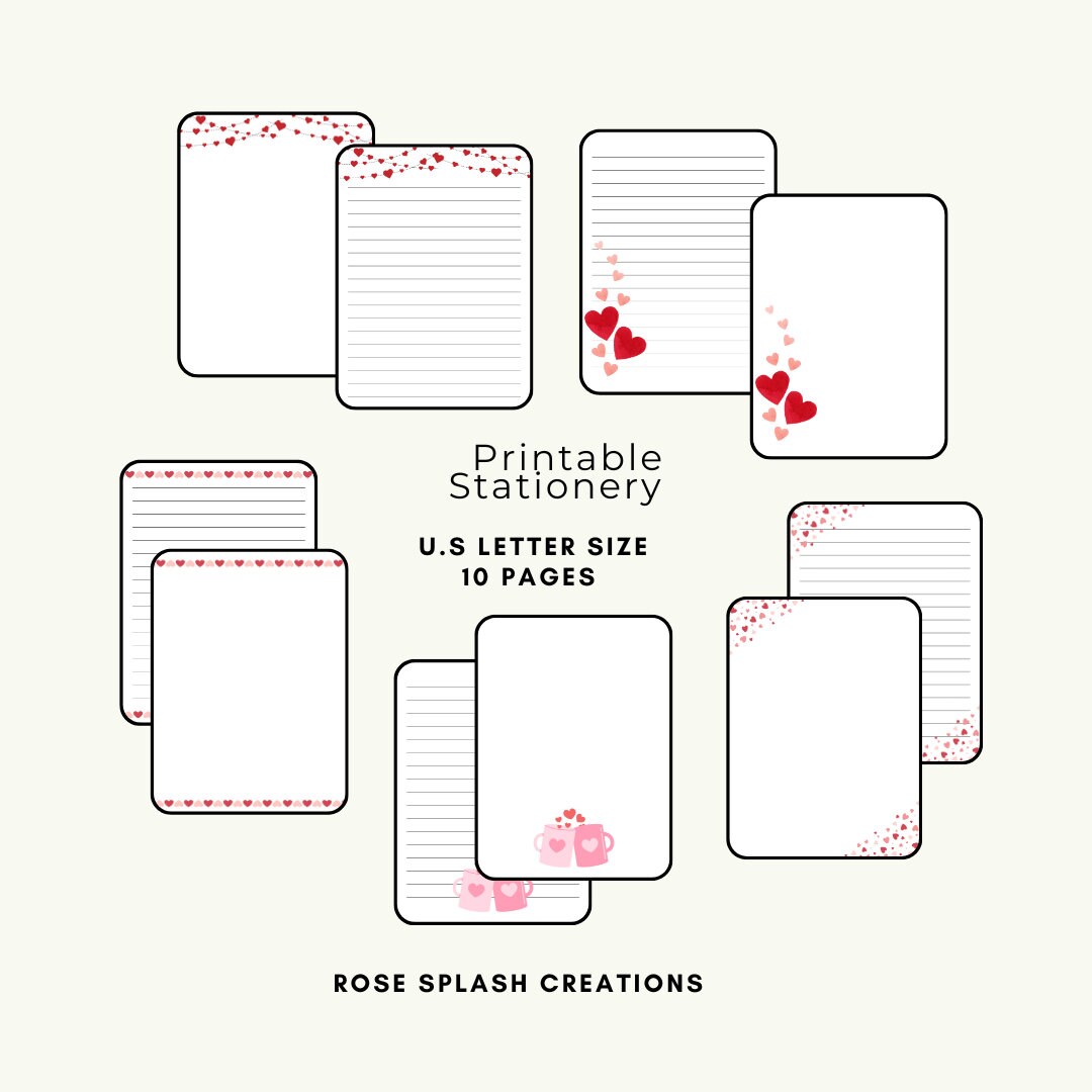Valentine's Day Printable Paper, Love, Heart Stationery, Unlined and ...