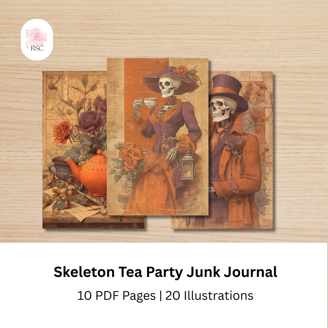 Skeleton Tea Party Junk Journal| Printable Halloween Theme Junk Journal ...
