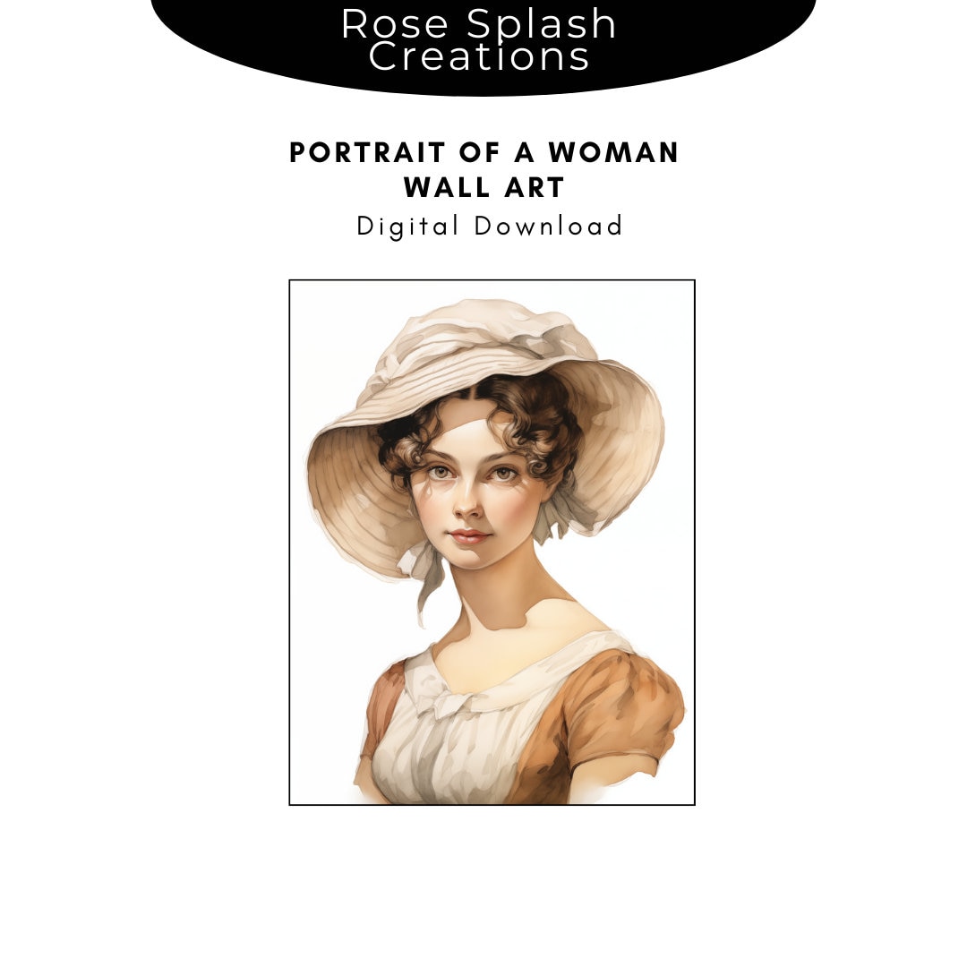 Illustration of a Regency Era Woman, Woman With Bonnet, Library Wall ...