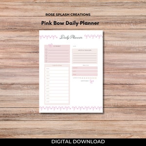 Pink Daily Planner| Pink Bow Daily Planner| Daily Planner for Working ...