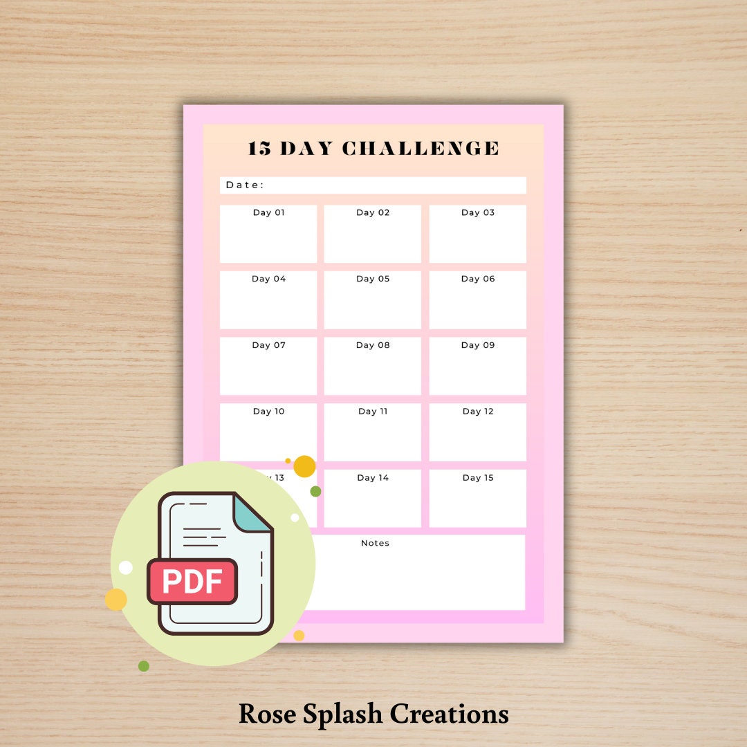15-day Challenge Printable, Blank Challenge Printable, Achieve Your ...
