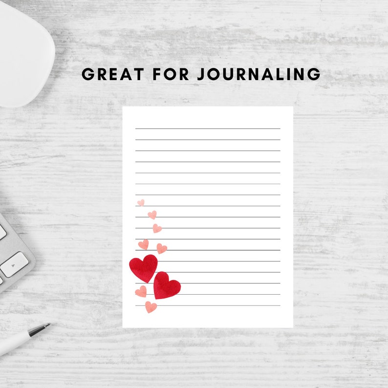 Valentine's Day Printable Paper, Love, Heart Stationery, Unlined and ...