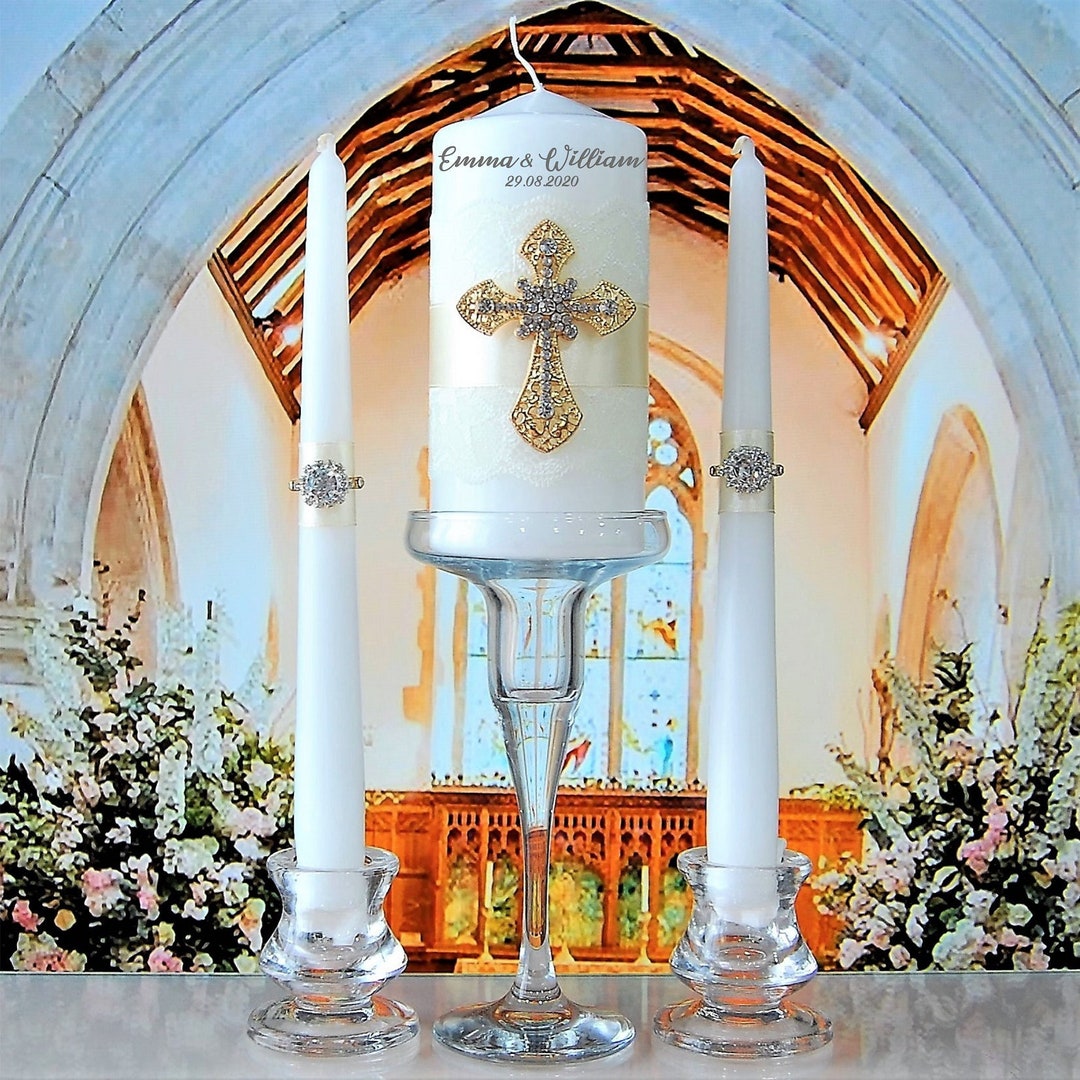 Unity Candles | Wedding Unity Candle Set With Cross | Christian Unity ...
