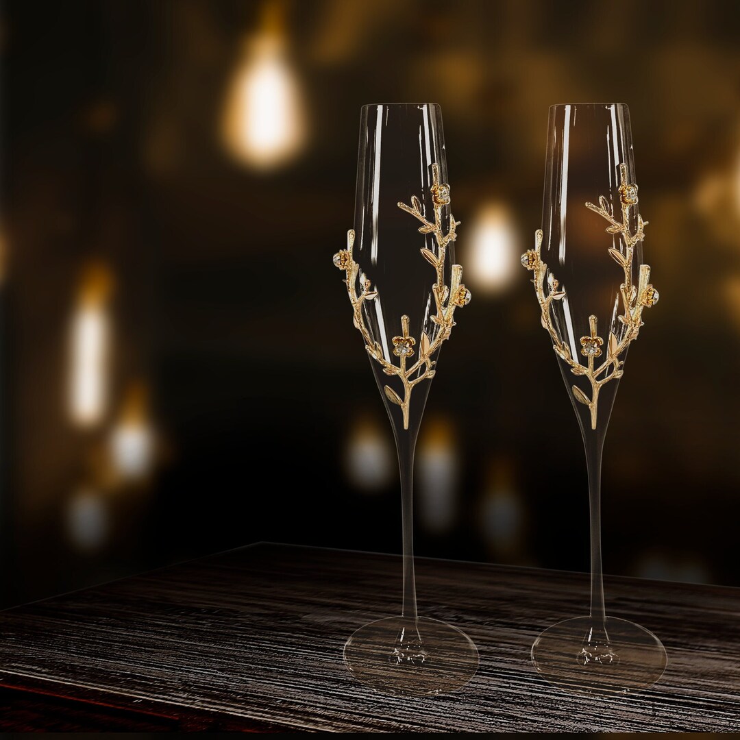 Champagne Flutes Wedding Gold Glasses Wedding Toasting Glasses - Etsy