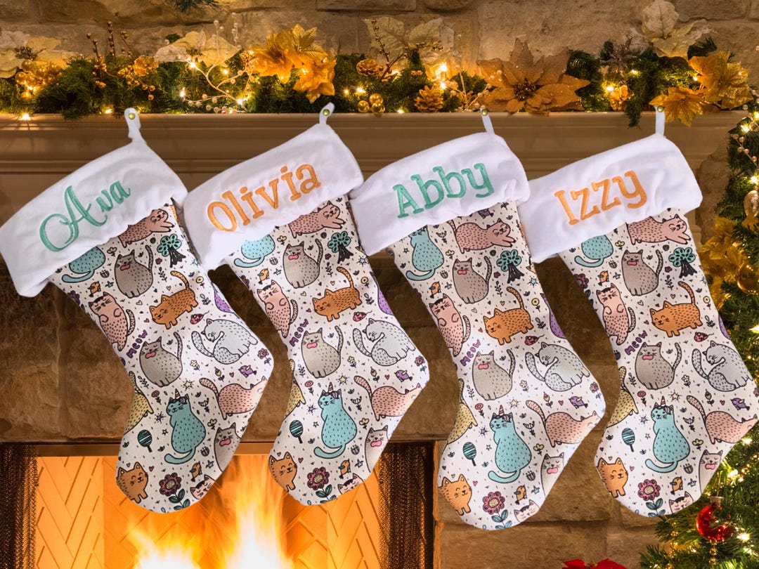 Embroidered Cat Stocking Gift Idea for Cat Owners Custom Pet Christmas ...