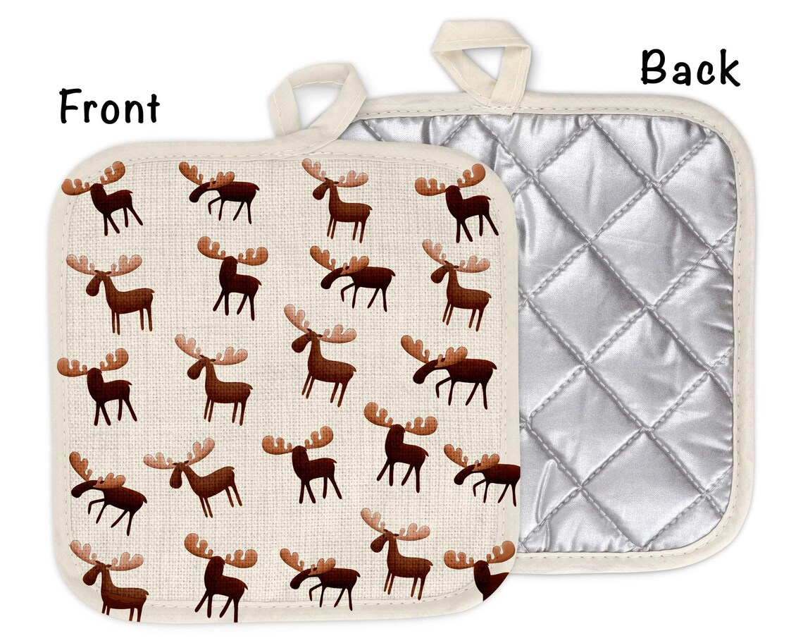 Moose Potholder Kitchen Decor Rustic Heat Pad Holder Square Fabric ...