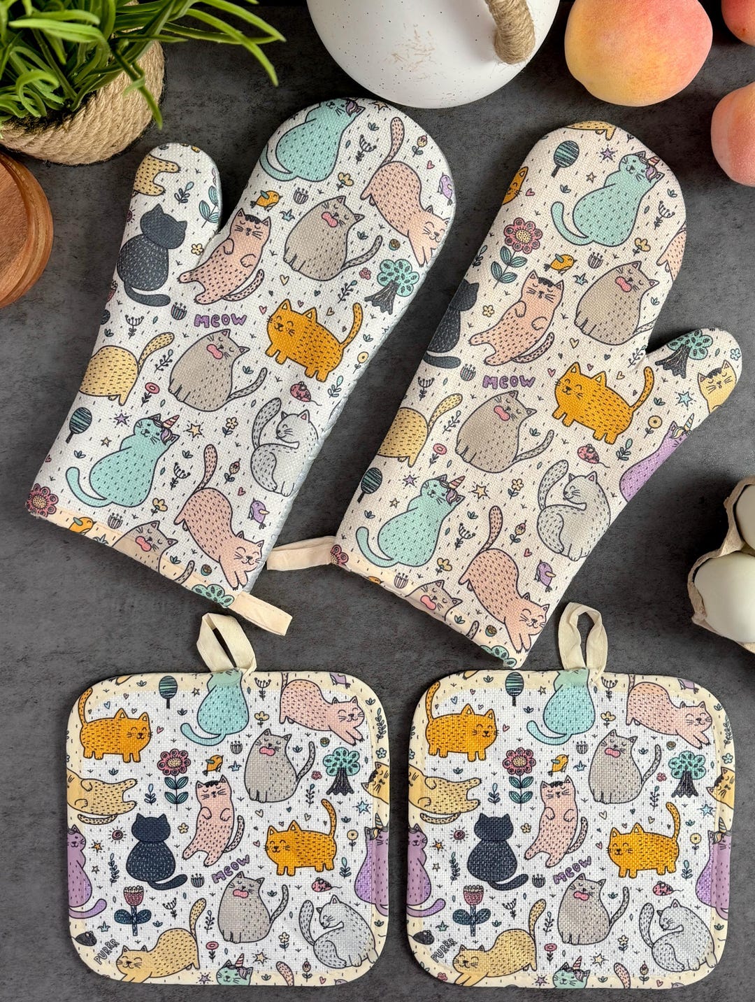 Cat Lover Kitchen Gift Set Oven Mitt Pot Holder Cooking Bundle for ...