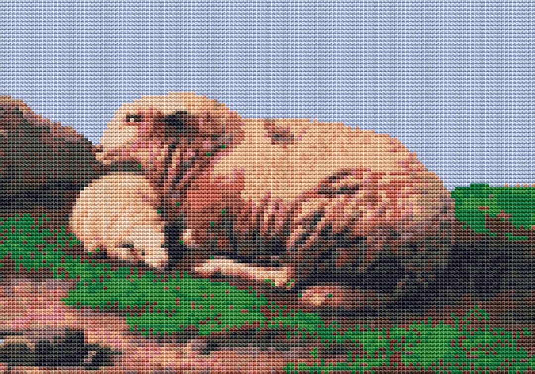 Sheep Lamb Yew Counted Cross Stitch Kit 10" X 7" 14 Count - Etsy