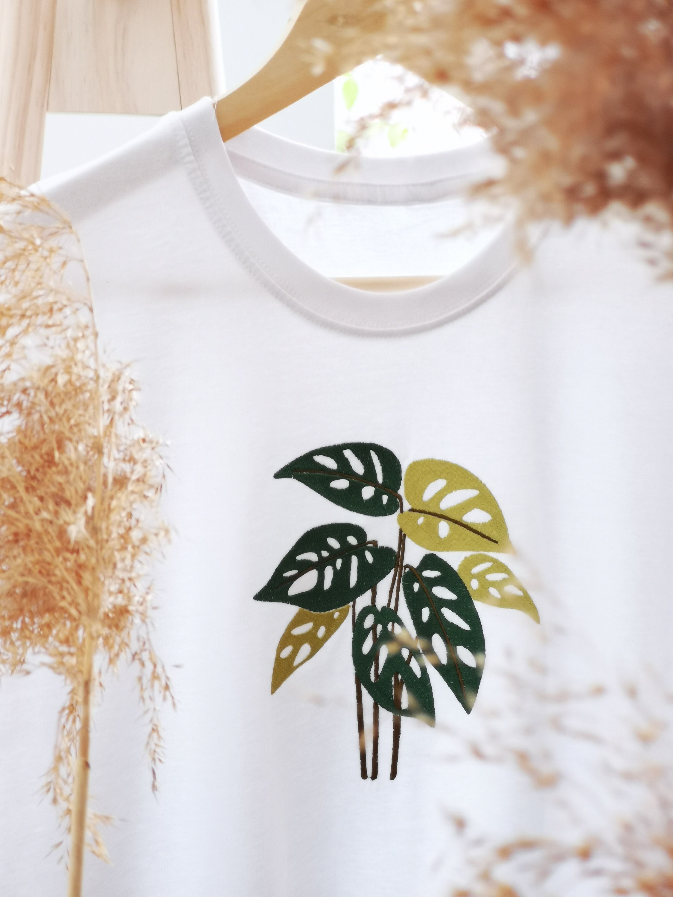 Monstera Adansonii Embroidered T-shirt Monstera Embroidery on - Etsy