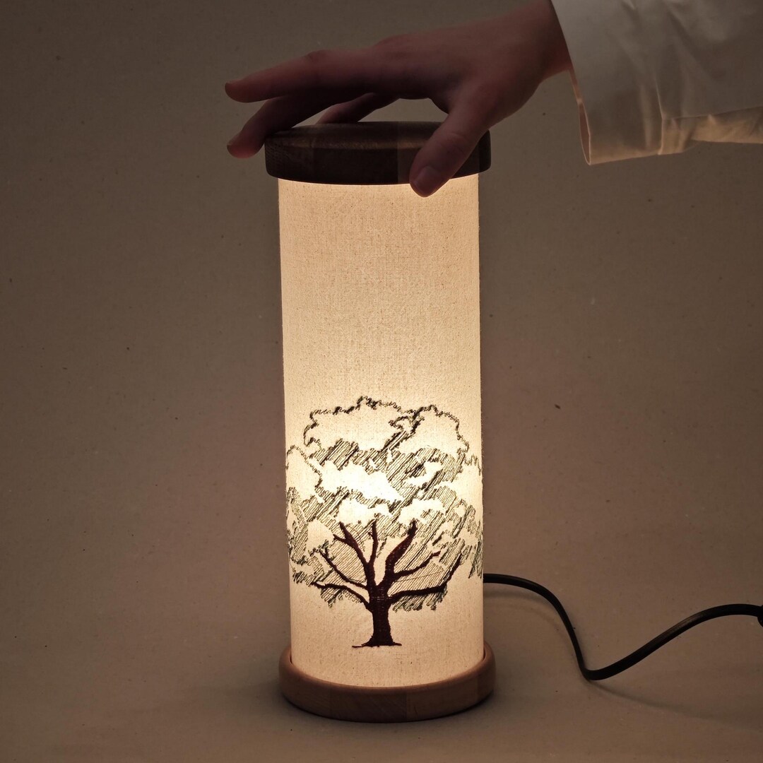 Oak Tree Lamp Oak Wood Table Light Flower Embroidered Canvas Lamp Plant ...