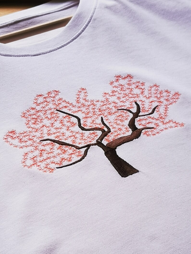 Cherry Blossom Tree Embroidered T-shirt, Sakura Embroidery on Cotton T ...