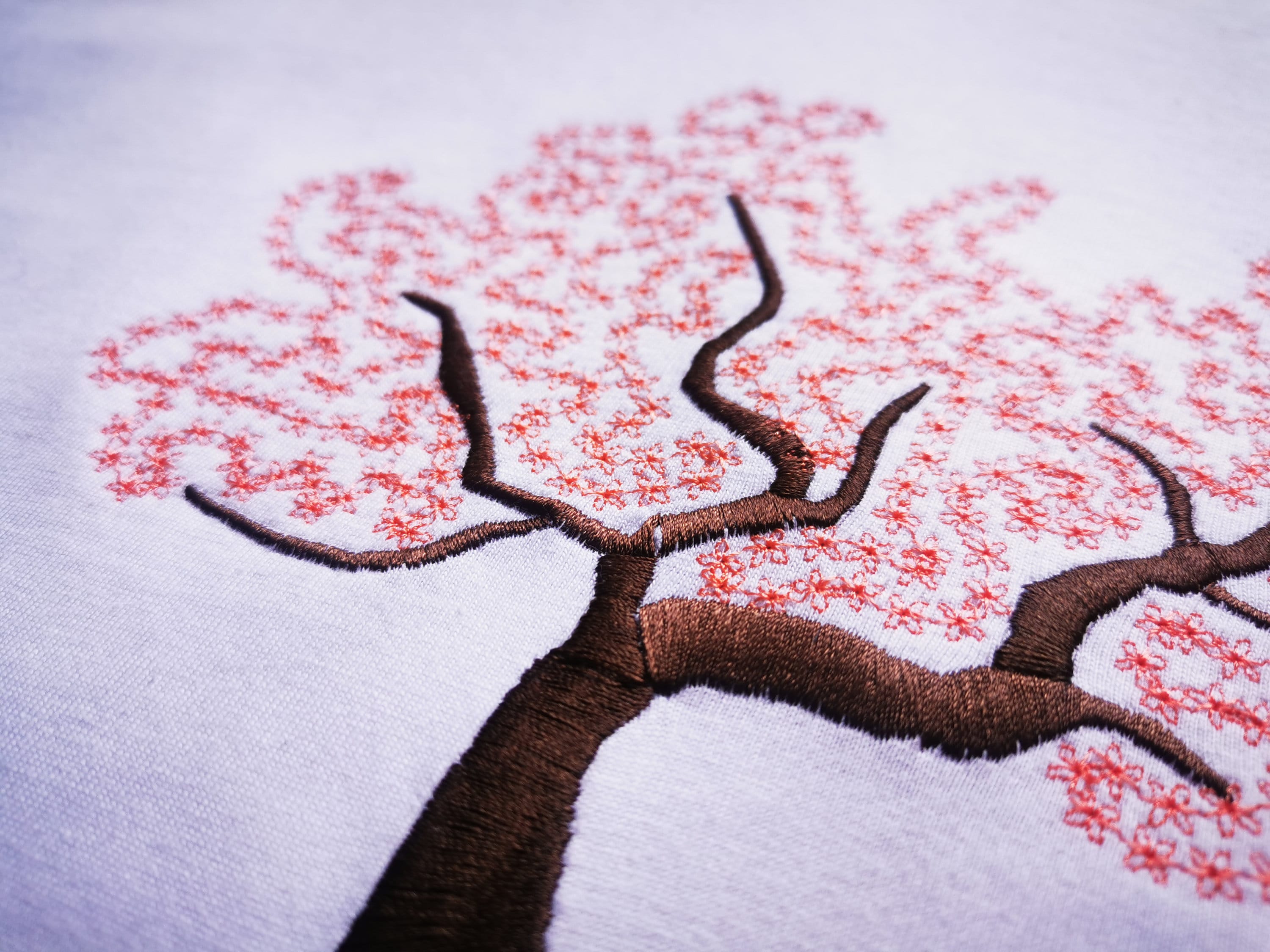 Cherry Blossom Tree Embroidered T-shirt, Sakura Embroidery on Cotton T ...